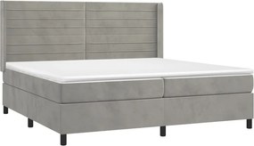 Box spring postel s matrací a LED světle šedá 200x200 cm samet 3139643