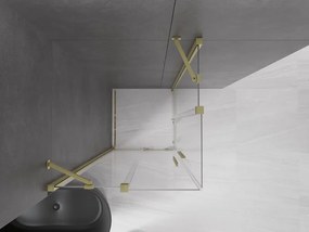 Mexen Velar Duo, sprchový kout s posuvnými dveřmi 100(dveře) x 100(dveře) cm, 8mm čiré sklo, zlatý matný profil, 871-100-100-02-55