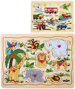 WOODY DŘEVO Baby puzzle vkládací na desce s úchyty 8 dílků různé druhy 90252