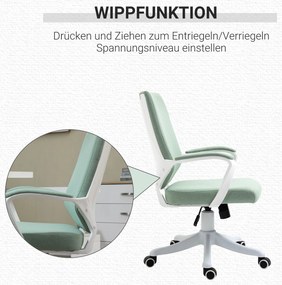 Kancelářská židle Vinsetto ergonomická s houpací funkcí čalouněná 360° otočná kolečka polyester zelená 62x69x92-100cm | Aosom.de