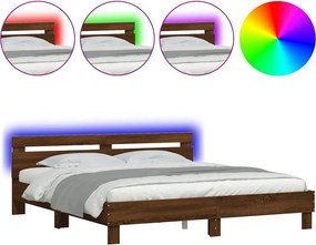 Rám postele s čelem a LED osvětlením hnědý dub 200 x 200 cm 3207524