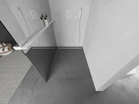Mexen Kioto+, sprchová zástěna Walk-In s poličkou a věšákem 140 x 200 cm, 8mm sklo vzor zrcadlo, bílý profil, 800-140-121-20-50