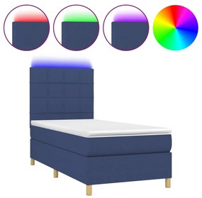 vidaXL Box spring postel s matrací a LED modrá 80 x 200 cm textil