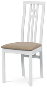 Jídelní židle BC-2482 WT masiv buk, barva bílá, látka béžová