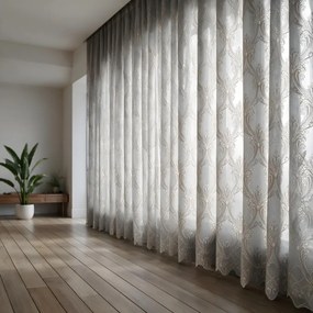Voálová Luxusní vyšívaná záclona Versailles  White and Beige metráž Ervi 3634-15