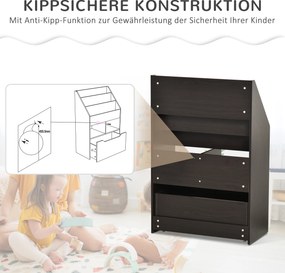 HOMCOM Dětská knihovna Dětská police s šuplíkem, 3 police a 2 otevřené prostory, úložná police do dětského pokoje, herny, šedá, 60 x 29,9 x 90 cm