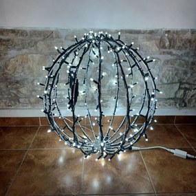 LED světelná koule, ledově bílá, černý kabel, pr. 60 cm