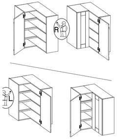 LUNA bb | horní skříňka 60x60 GN-90 2F (90°) rohová s policemi | 60x60 cm | VYSOKÁ | bílá mat
