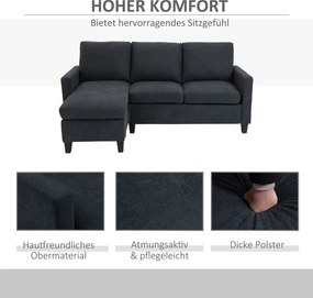 HOMCOM Rohová Sedačka se Spací Funkcí, 3místná Sedačka s Polštáři, L-Tvarovaný Gauč do Obývacího Pokoj, Ložnice 197 x 139 x 91 cm, Polyester, Tmavě š…