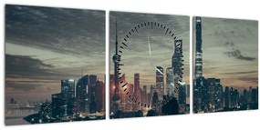 Obraz města za soumraku (s hodinami) (90x30 cm)