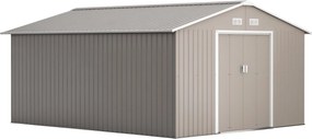 Outsunny Zahradní Kůlna 12,4 m², Zahradní Dům s Plochou Střechou, Posuvné Dveře, Základna, 386 x 340 x 200 cm, Zahradní Kůlna z Pozinkované Oceli, Odo