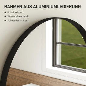 HOMCOM Koupelnové Zrcadlo 50 x 70 cm se Zabezpečovací Fólií, Koupelnové Zrcadlo s Hliníkovým Rámem, Nástěnné Zrcadlo do Koupelny a Ložnice, Černé