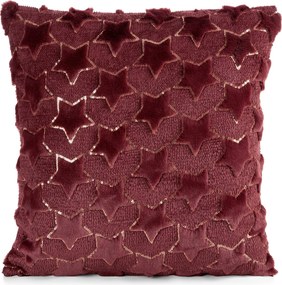 CHLUPATÝ VÁNOČNÍ DEKORAČNÍ POVLAK NA POLŠTÁŘ STARS 45X45 CM VÍNOVÝ