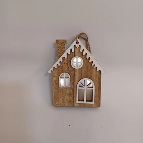 Vánoční dřevěná ozdoba domeček, 9 × 12 cm, závěsný