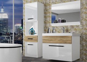 Koupelnový nábytek Belini bílý lesk / dub sonoma + umyvadlo + zrcadlo  ROD PM 3/0/W/WDS/0/ZW