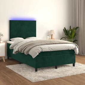 Box spring postel s matrací a LED tmavě zelená 120x190 cm samet 3270302