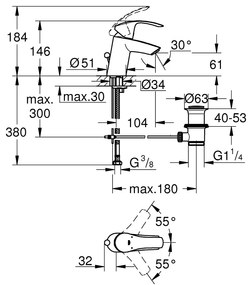 GROHE Eurosmart páková umyvadlová baterie DN 15, velikost S, 23788002