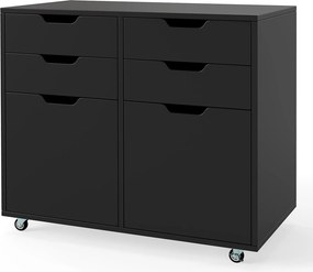 Costway Rolový kontejner s 4 zásuvkami a 2 dvířky kartotéka s kolečky stojan