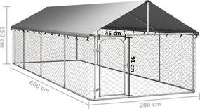 Venkovní psí kotec se střechou 600 x 200 x 150 cm