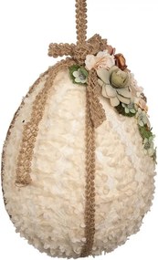 Béžová závěsná dekorace vajíčko zdobené květy Fancy - Ø 20*29 cm