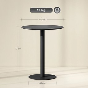 HOMCOM Jídelní stůl, Kulatý stůl pro 2 osoby, Moderní jídelní stůl do obývacího pokoje a zahrady, Ocel, Ø60 x 72 cm, Černý