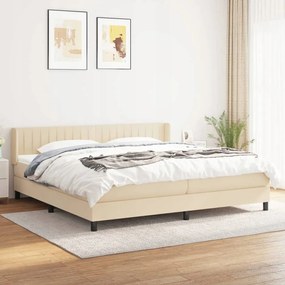 Box Spring Postel S Matrací Textil Krémová Svislé pruhy 200 x 200 cm
