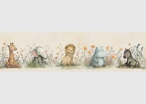 Dětská samolepící bordura na zeď Roztomilá Akvarelová Zvířata | 5 m x 13.8 cm | DWBD8467