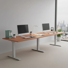 Výškově nastavitelný stůl OfficeTech Long, 260 x 80 cm, šedá podnož, třešeň