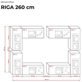 Ral Obývací stěna RIGA 260 cm - Bílý lesk