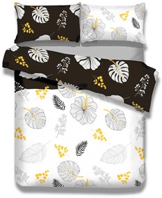 AmeliaHome - Flanelové povlečení - Černo-Bílé Snuggy FLORAL RAIN ROSTLINNÉ MOTIVY