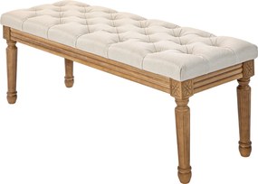 HOMCOM Lavice, čalouněná lavice s vzhledem lnu, dřevěné nohy, postelová lavice pro ložnici, obývací pokoj, chodbu, 120 x 41 x 48 cm, krémová | Aosom