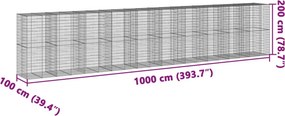 Gabionový koš s víkem 1 000 x 100 x 200 cm pozinkované železo 3295243