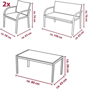Zahradní set LOUNGE s křesly, lavicí a stolkem, šedý