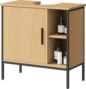 HOMCOM Koupelnová skříňka pod umyvadlo se dveřmi a nastavitelnou policí pro sloupkové umyvadlo 60x30x59,5 cm Dub | Aosom