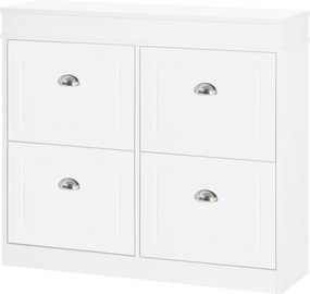 HOMCOM Skříň na boty Úložná jednotka na boty rozměry 98D x 24Š x 83V cm 4 výklopné dvířka Dvojitá úroveň MDF Bílá