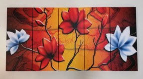 5-dílný obraz květiny v etno stylu - 200x100 cm