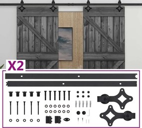 vidaXL Posuvné dveře s kováním 90 x 210 cm masivní borovice [3057591] Barva: Hnědá