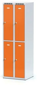 Alfa 3 Kovová šatní skříňka s úložnými boxy, 4 boxy, oranžové dveře, cylindrický zámek