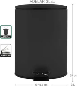 SPIRELLA Pedálový odpadkový koš ADELAR matná černá / Ocel / 3 l