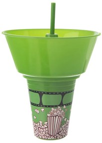 Pohár s brčkem a miskou na popcorn SNACK, zelený, 550 ml