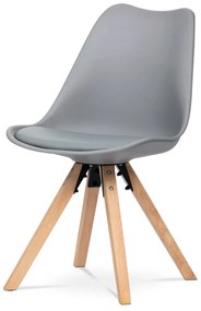 Jídelní židle, šedá plastová skořepina, sedák ekokůže, nohy masiv přírodní buk - CT-761 GREY