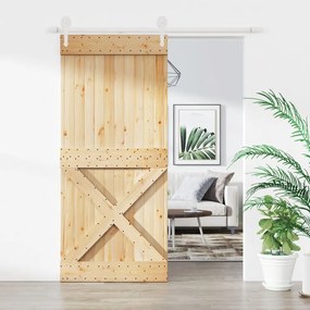 Posuvné dveře s kováním 90 x 210 cm masivní borové dřevo,  3203226