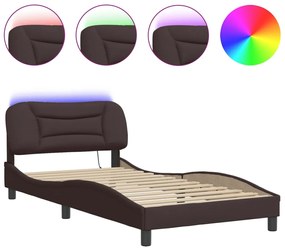 vidaXL Rám postele s LED osvětlením tmavě hnědý 100 x 200 cm textil