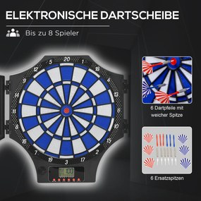 SPORTNOW Elektronický šipkový terč s 12 šipkami a náhradními hroty, šipkový automat s LCD displejem pro 8 hráčů | Aosom.de