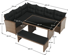 Zahradní ratanový set, světle hnědá/černá, MADUL