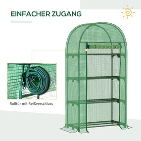 Outsunny Mini Skleník na Balkon s 4 Policemi, Mini Skleník, Zeleninový Skleník, Růstový Dům, Studený Rám, Kov, Zelený, 80 x 49 x 160 cm