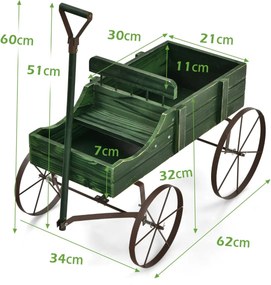Costway Dřevěný vozík na květiny dekorativní květinový box s kolečky, zelený
