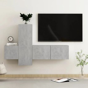 3dílný set TV skříněk betonově šedý kompozitní dřevo 3079074