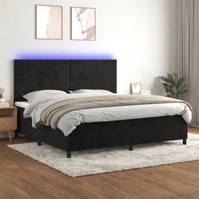 Box spring postel s matrací a LED černá 200x200 cm samet,  3136205