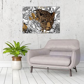 Obraz - Leopard mezi květy (70x50 cm)